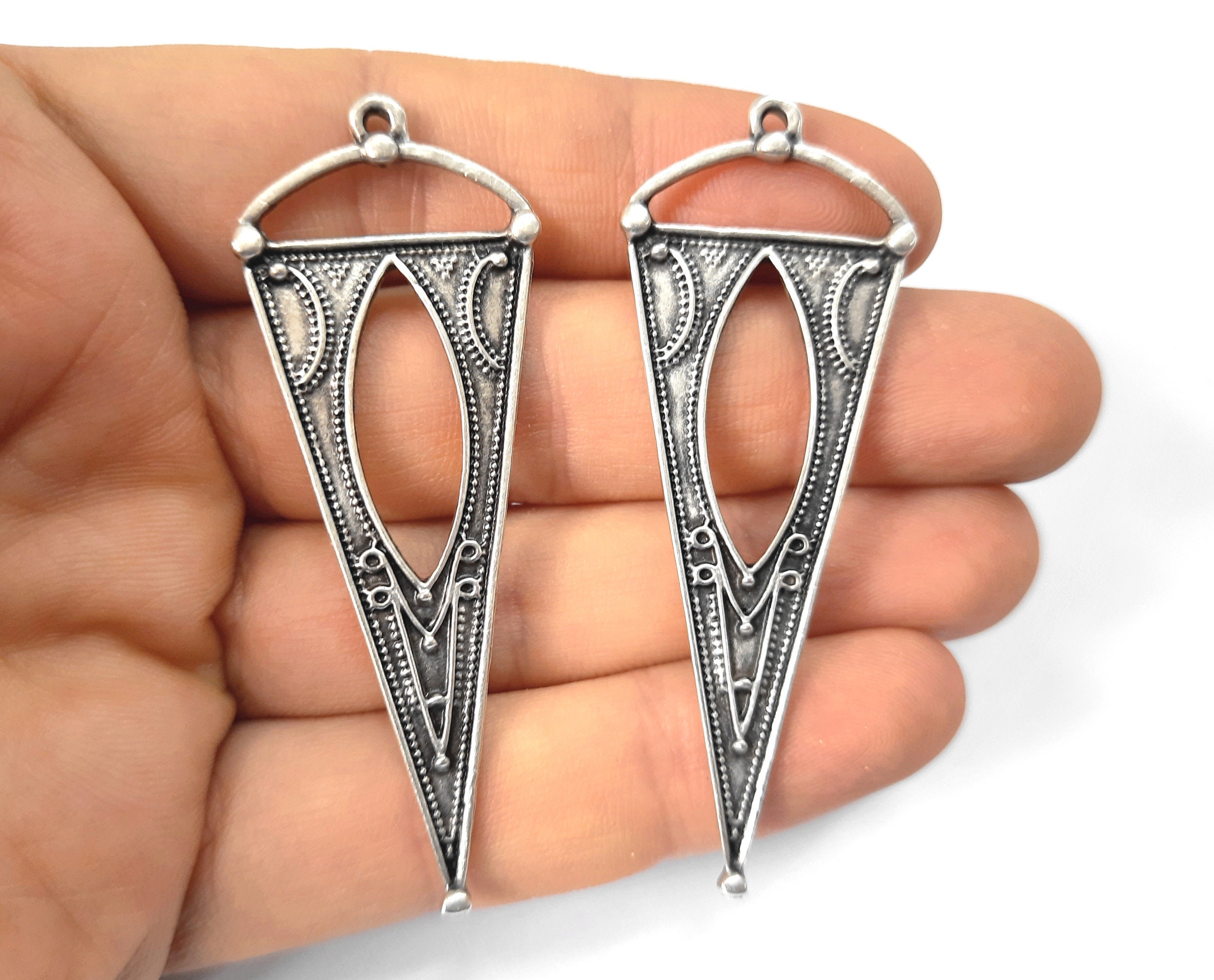 2 Triangle Charms Antique Silver Plated Charms 63x24mm HNF376 - Etsy ...