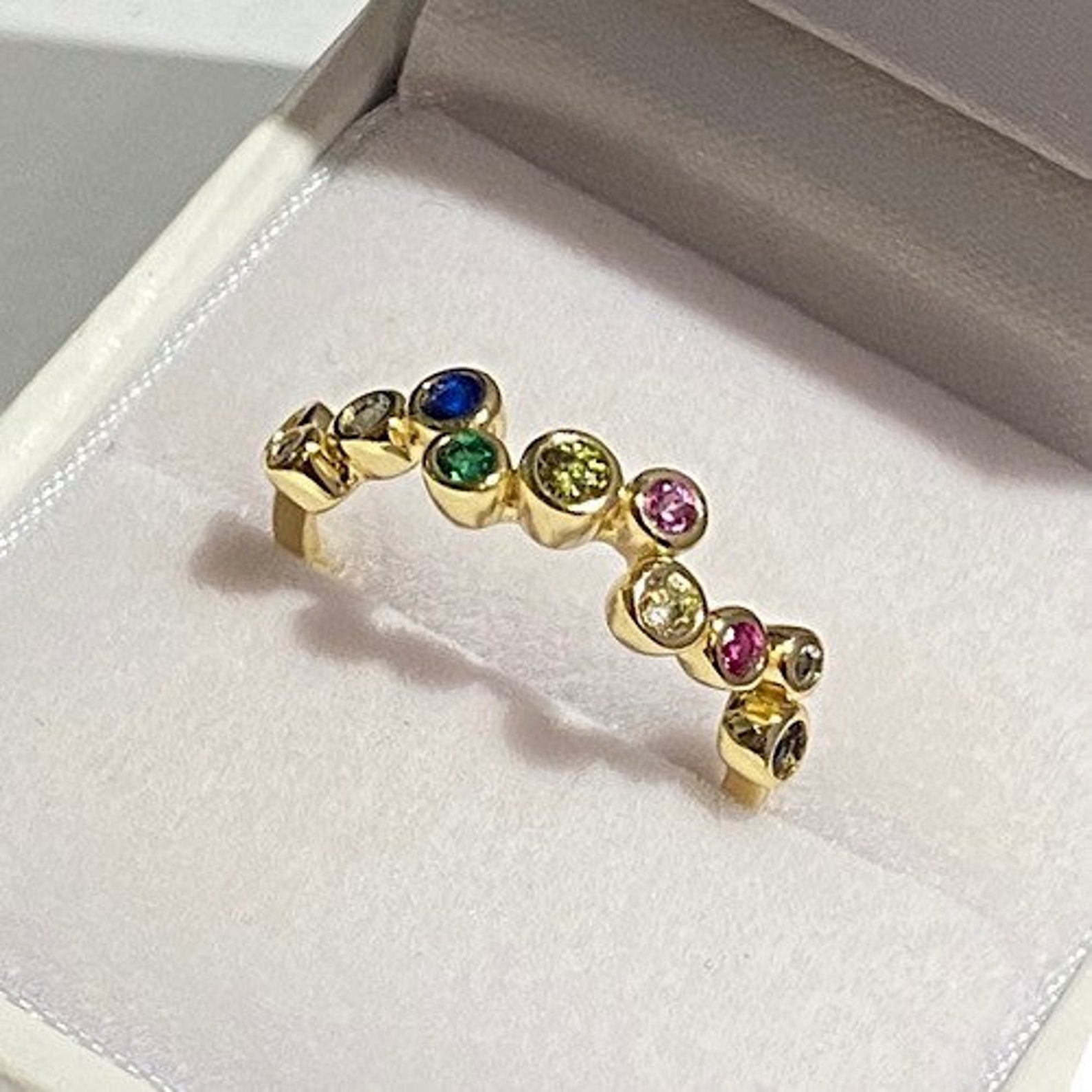 18ct Gold Rainbow Stacking Ring, Stackable Ring, Gold Rings on 925 ...