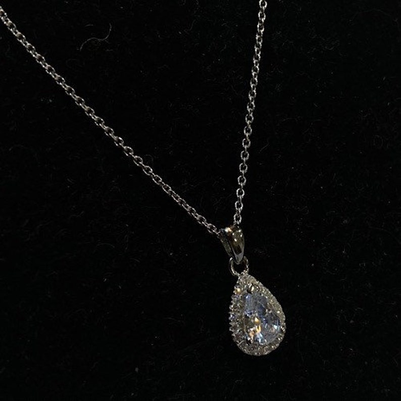 Diamond White Teardrop Pendant Silver Chain | Simulated Diamond | 60th ...
