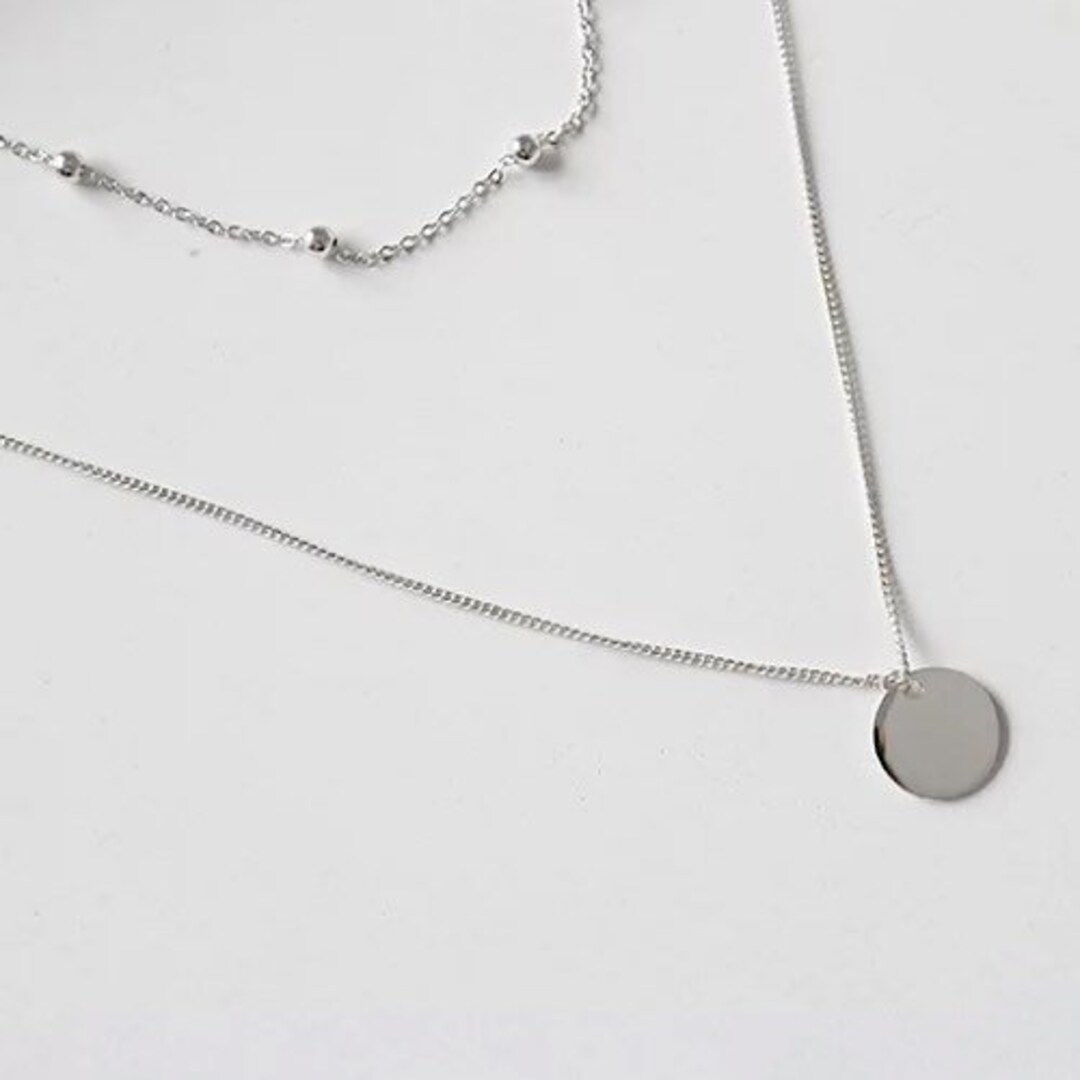 Sterling Silver Coin Pendant Necklace, Double Row, Layering Necklace ...