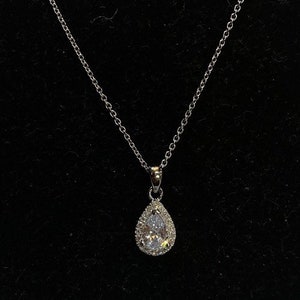 Diamond White Teardrop Pendant Silver Chain | Simulated Diamond | 60th ...