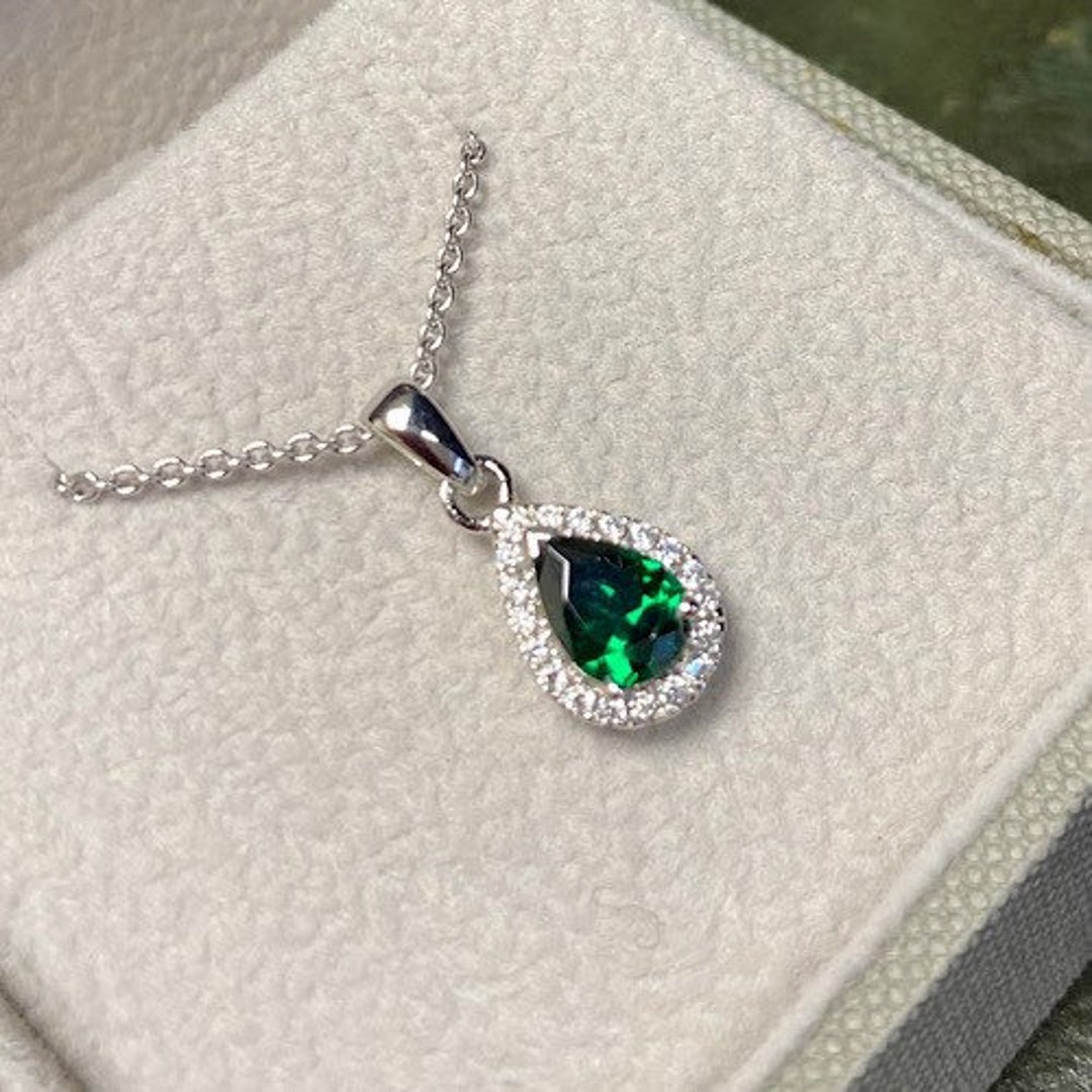 Emerald Green Lab Created Emerald Pendant and Chain, Lab Created ...