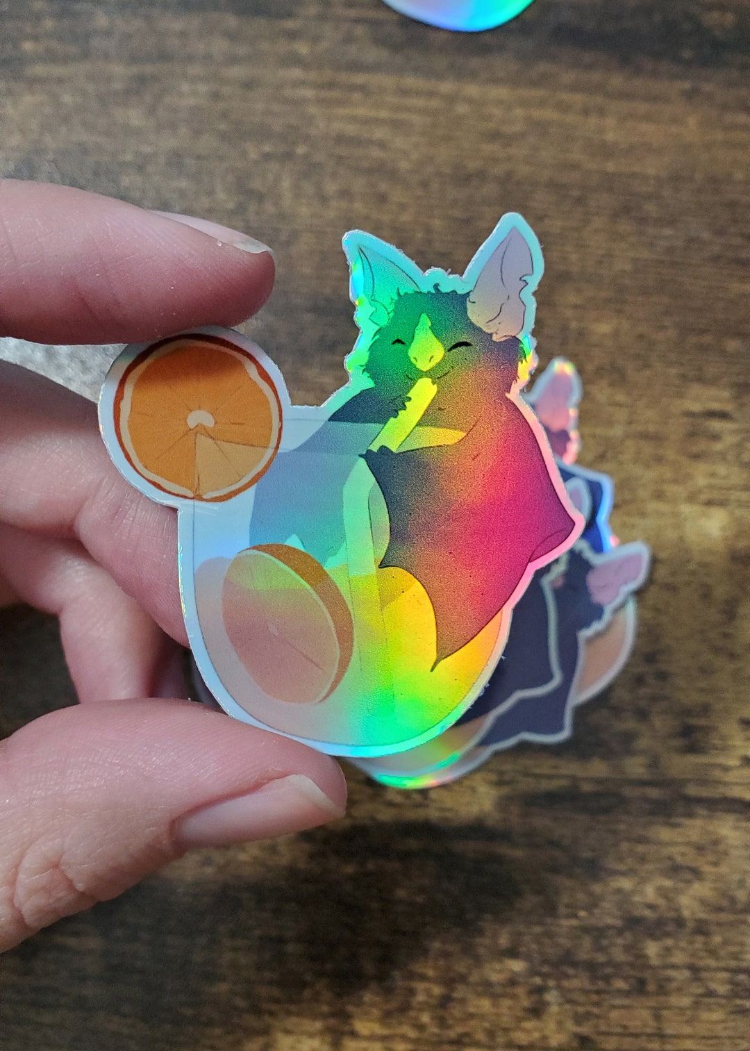 Holographic Fruit Juice Bat Sticker, Rainbow Sticker, Funny, Orange Bat ...