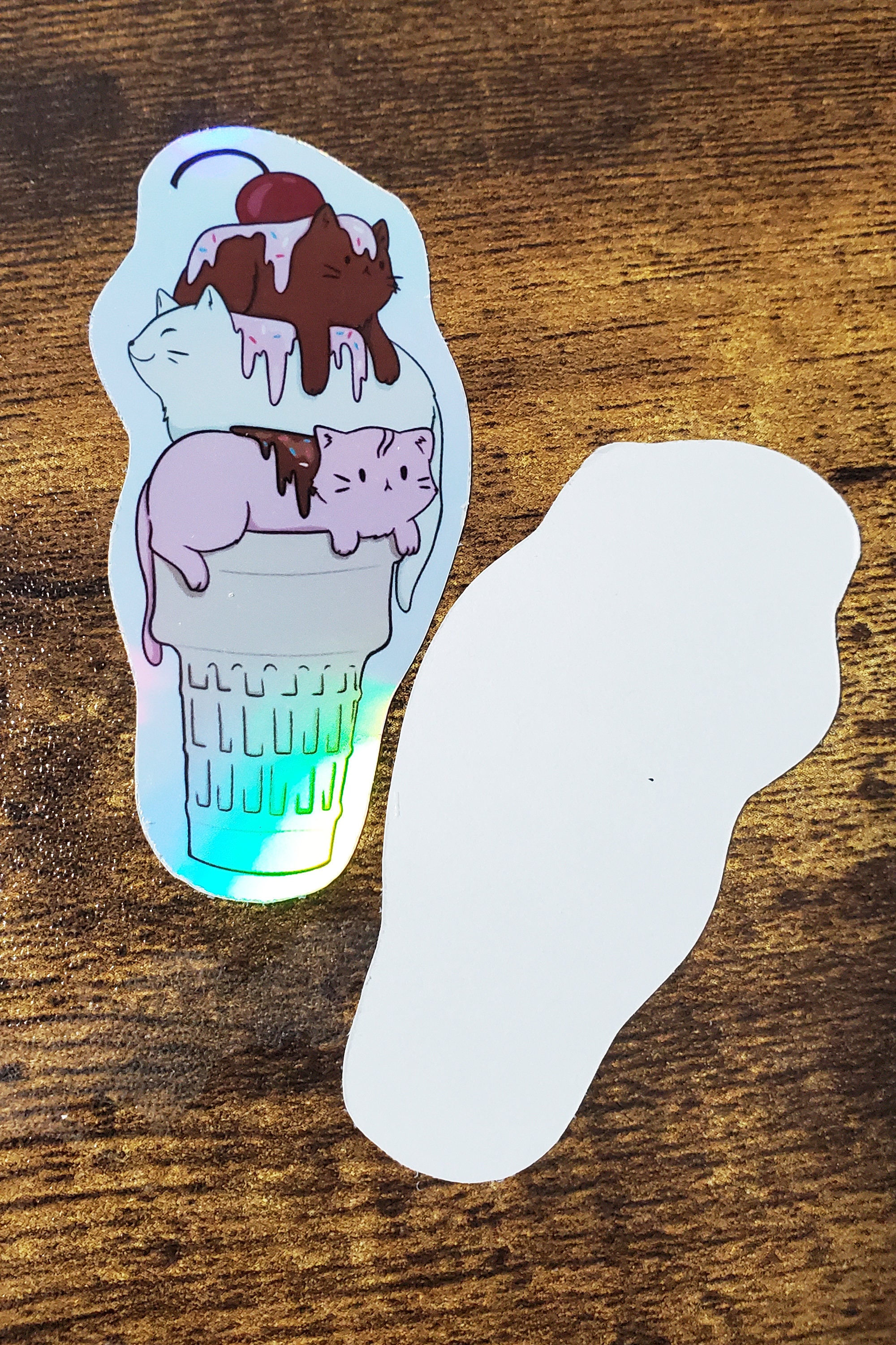 Holographic Ice Cream Cats Sticker, Rainbow Sticker, Food, Cat Art, Ice ...