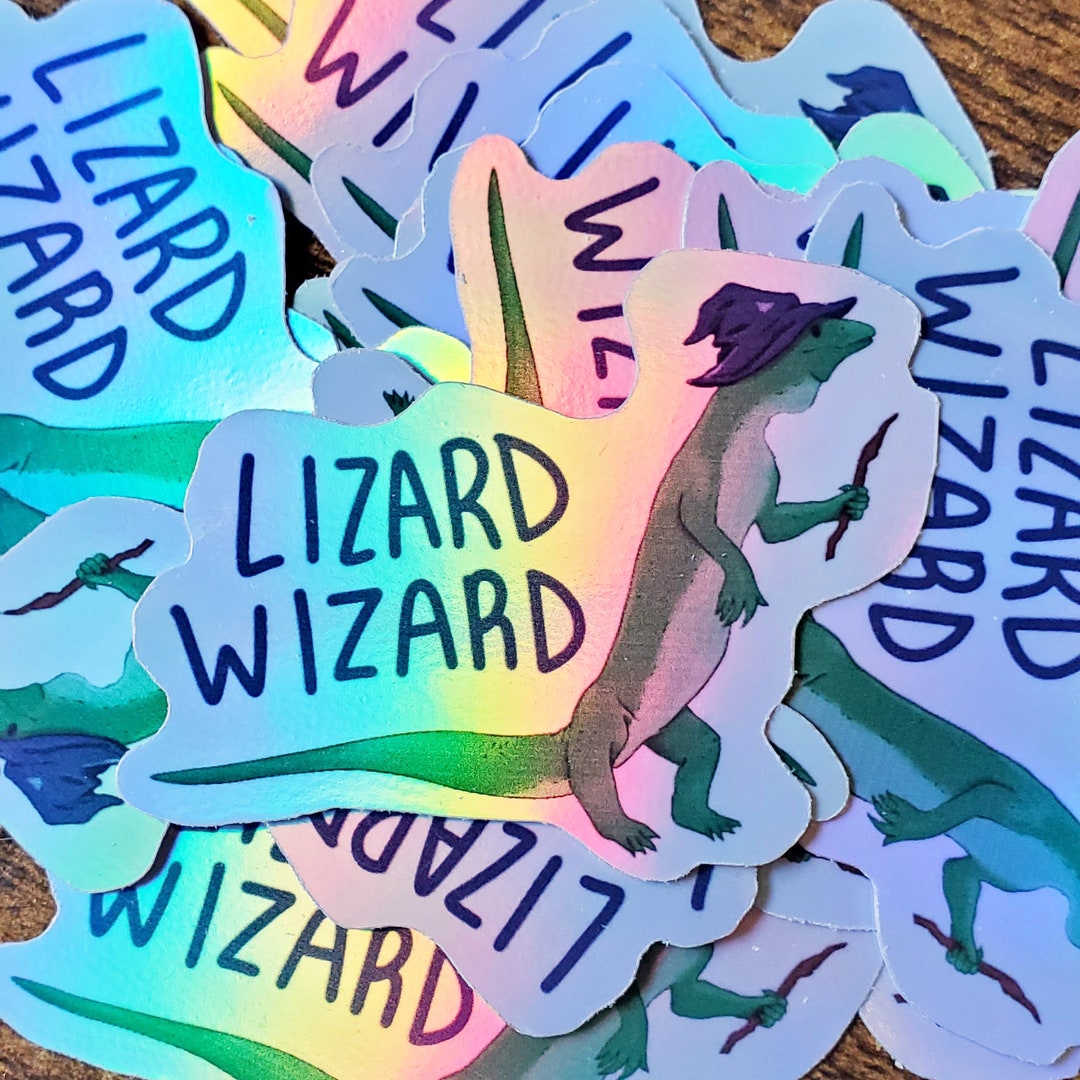 Lizard Wizard Holographic Sticker, Iridescent Sticker, Witch ...