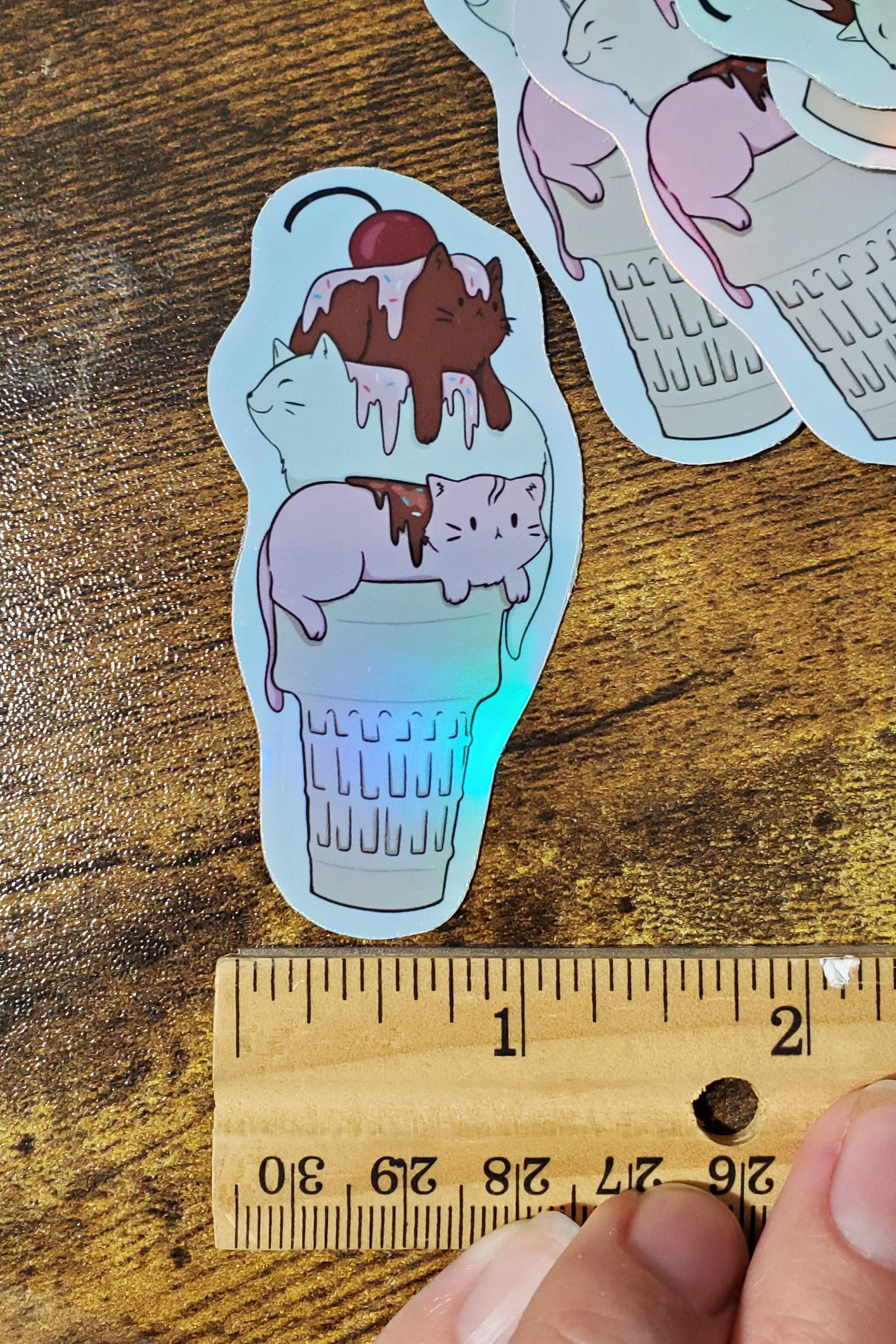 Holographic Ice Cream Cats Sticker, Rainbow Sticker, Food, Cat Art, Ice ...