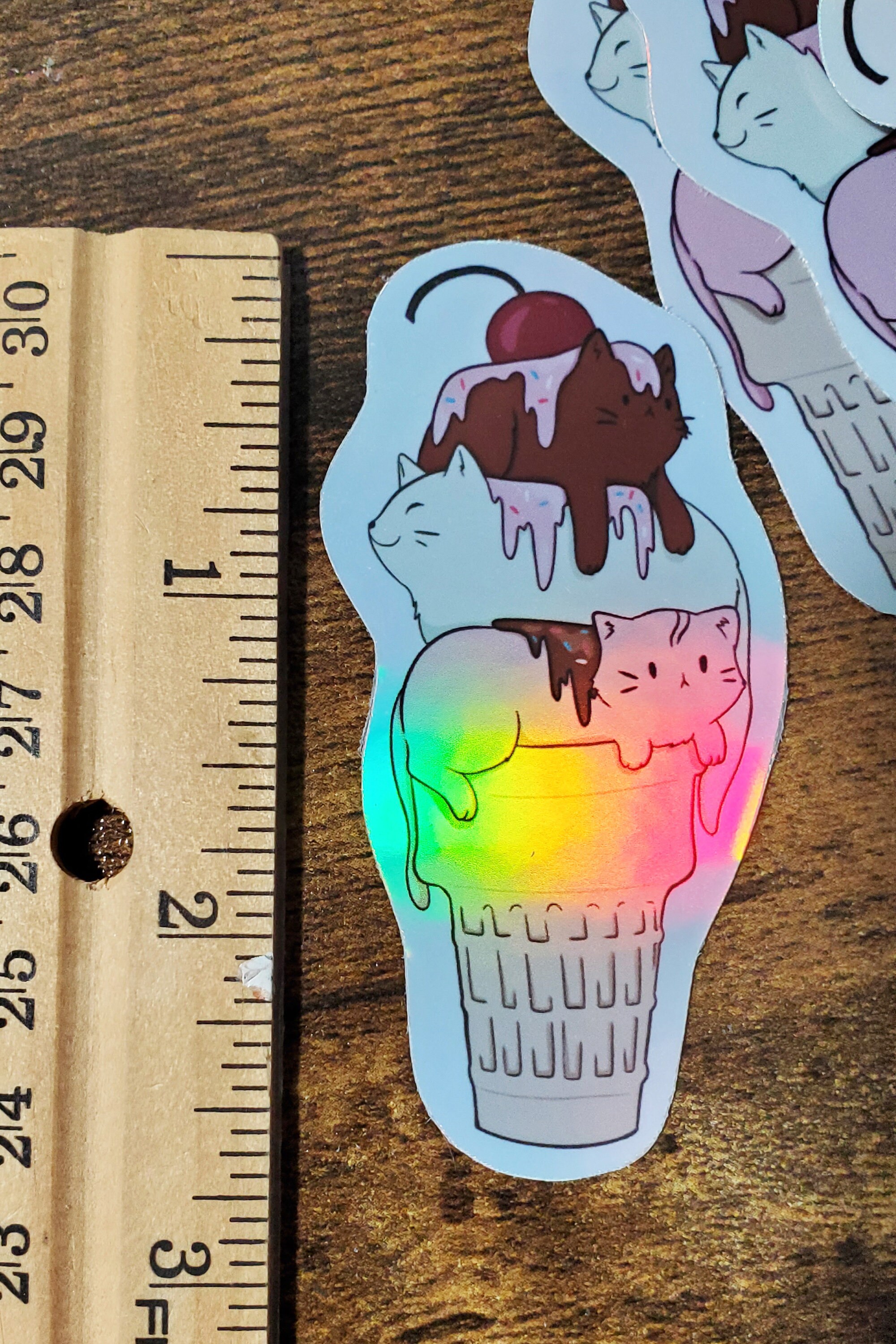 Holographic Ice Cream Cats Sticker, Rainbow Sticker, Food, Cat Art, Ice ...