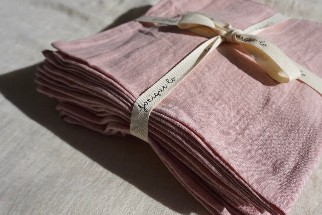 Set of 12, Woodrose Color Linen Napkin. Stonewashed Linen Napkin. Table ...