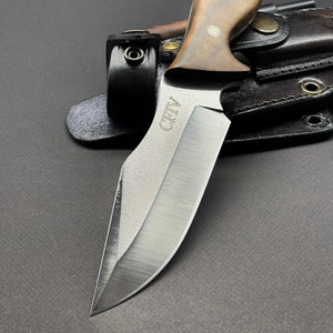 Hunting Knife With N690 Bohler Steel Walnut Handle and 1/8 Inch Leather ...