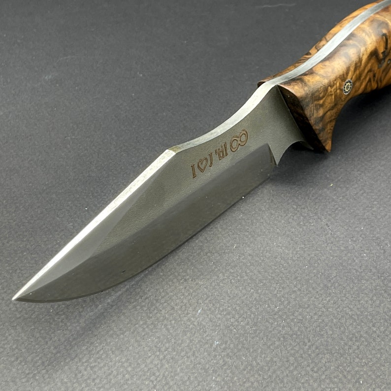 Hunting Knife With N690 Bohler Steel Walnut Handle and 1/8 Inch Leather ...