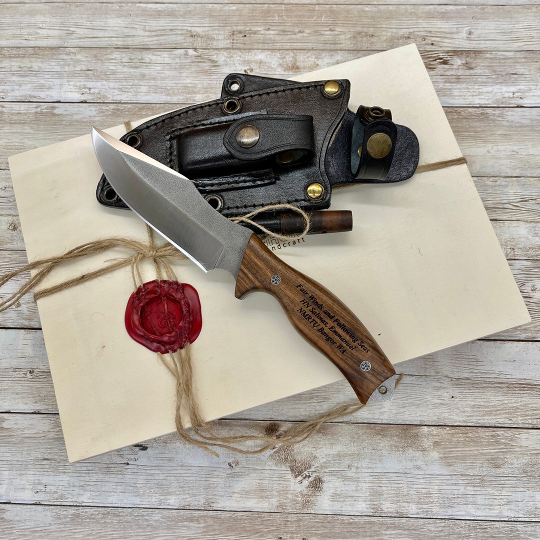 Tactical Knife With N690 Bohler Steel Walnut Handle and Leather Sheath ...