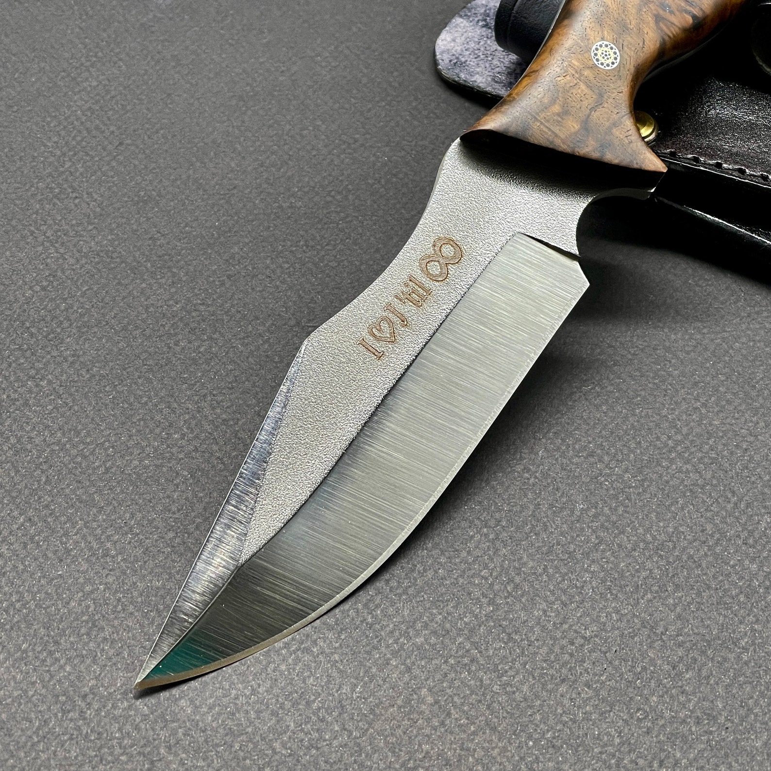 Hunting Knife With N690 Bohler Steel Walnut Handle and 1/8 Inch Leather ...