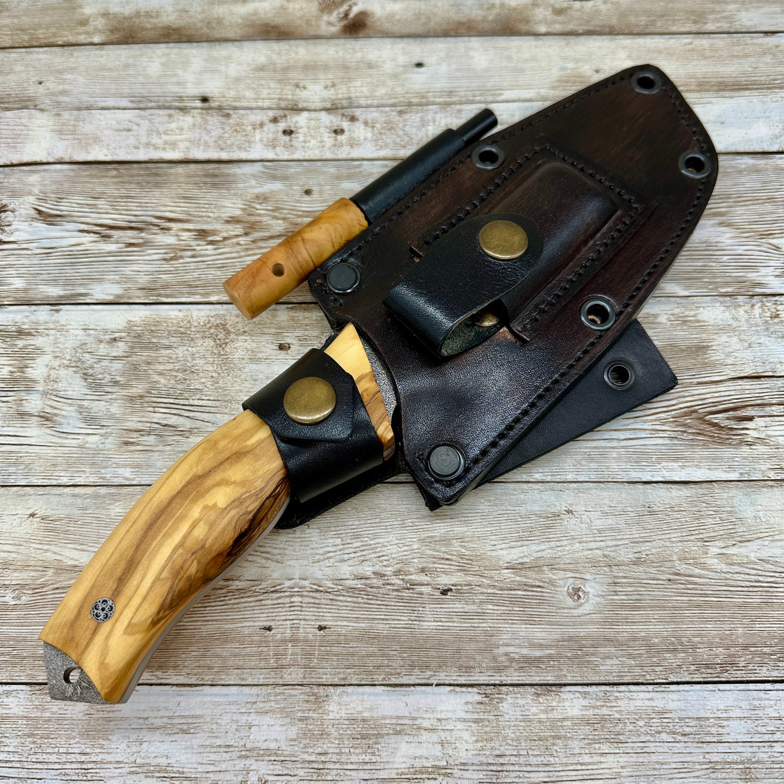 Tactical Knife With N690 Bohler Steel Olive Handle and 1/8 Inch Leather ...