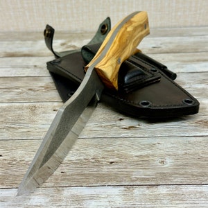Tactical Knife With N690 Bohler Steel Olive Handle and 1/8 Inch Leather ...