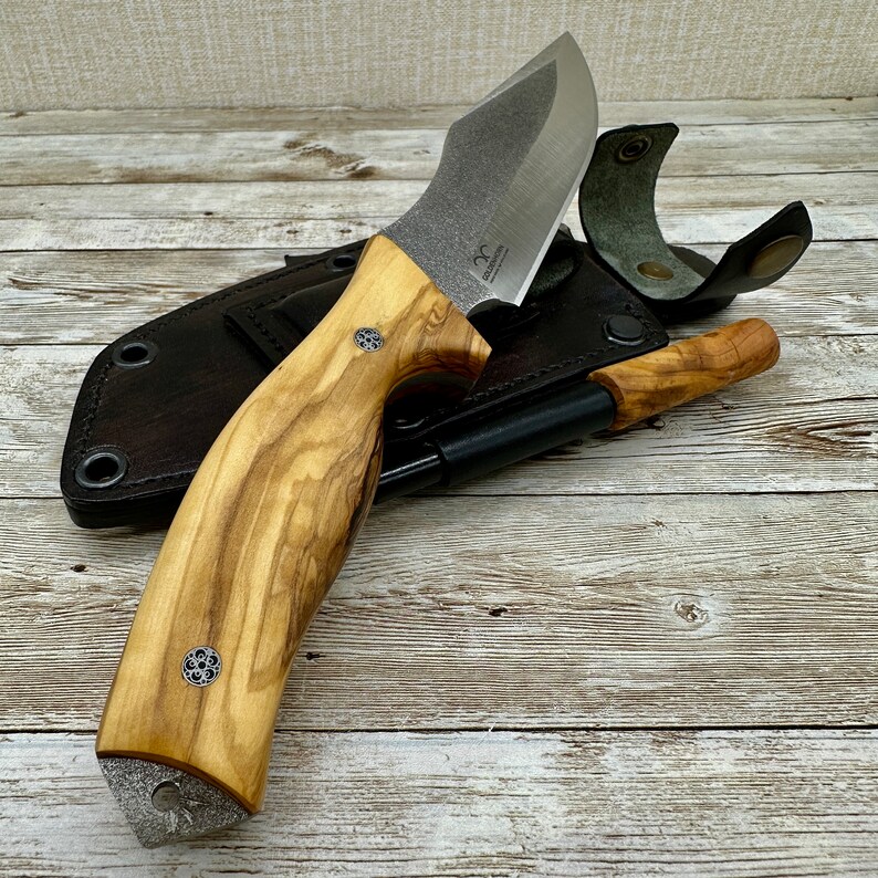 Tactical Knife With N690 Bohler Steel Olive Handle and 1/8 Inch Leather ...
