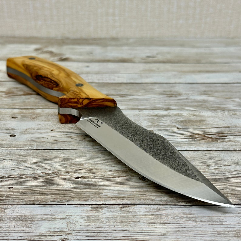 Tactical Knife With N690 Bohler Steel Olive Handle and 1/8 Inch Leather ...