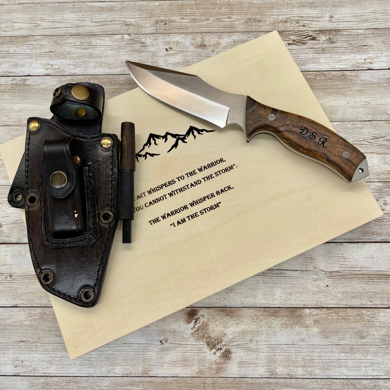 Hunting Knife With N690 Bohler Steel Walnut Handle and 1/8 Inch Leather ...