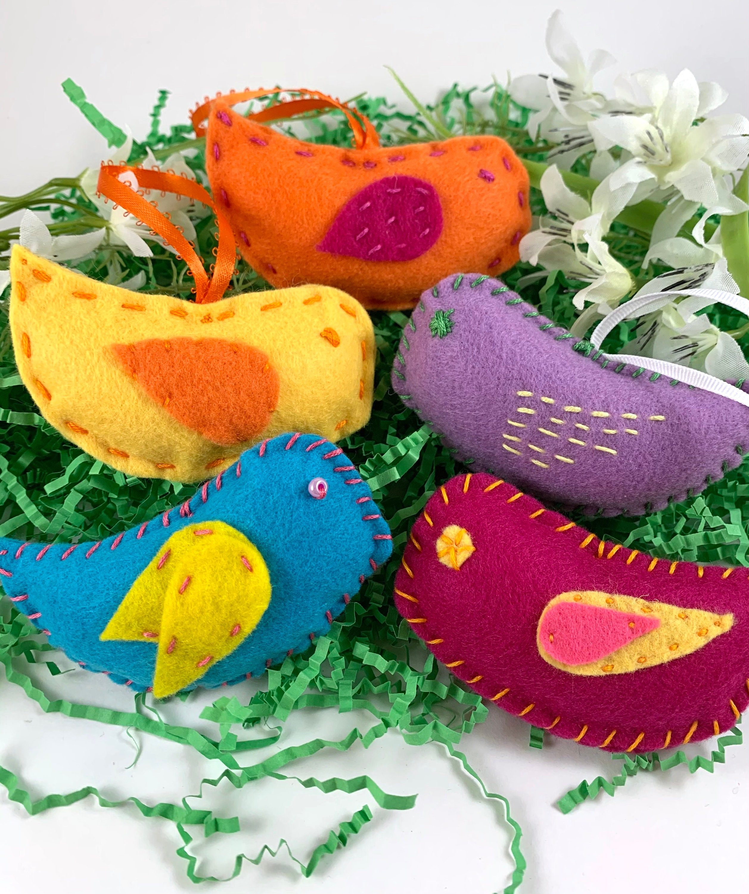 Hand Embroidered Felt Bird Sets Handmade Felt Bird Duo | Etsy