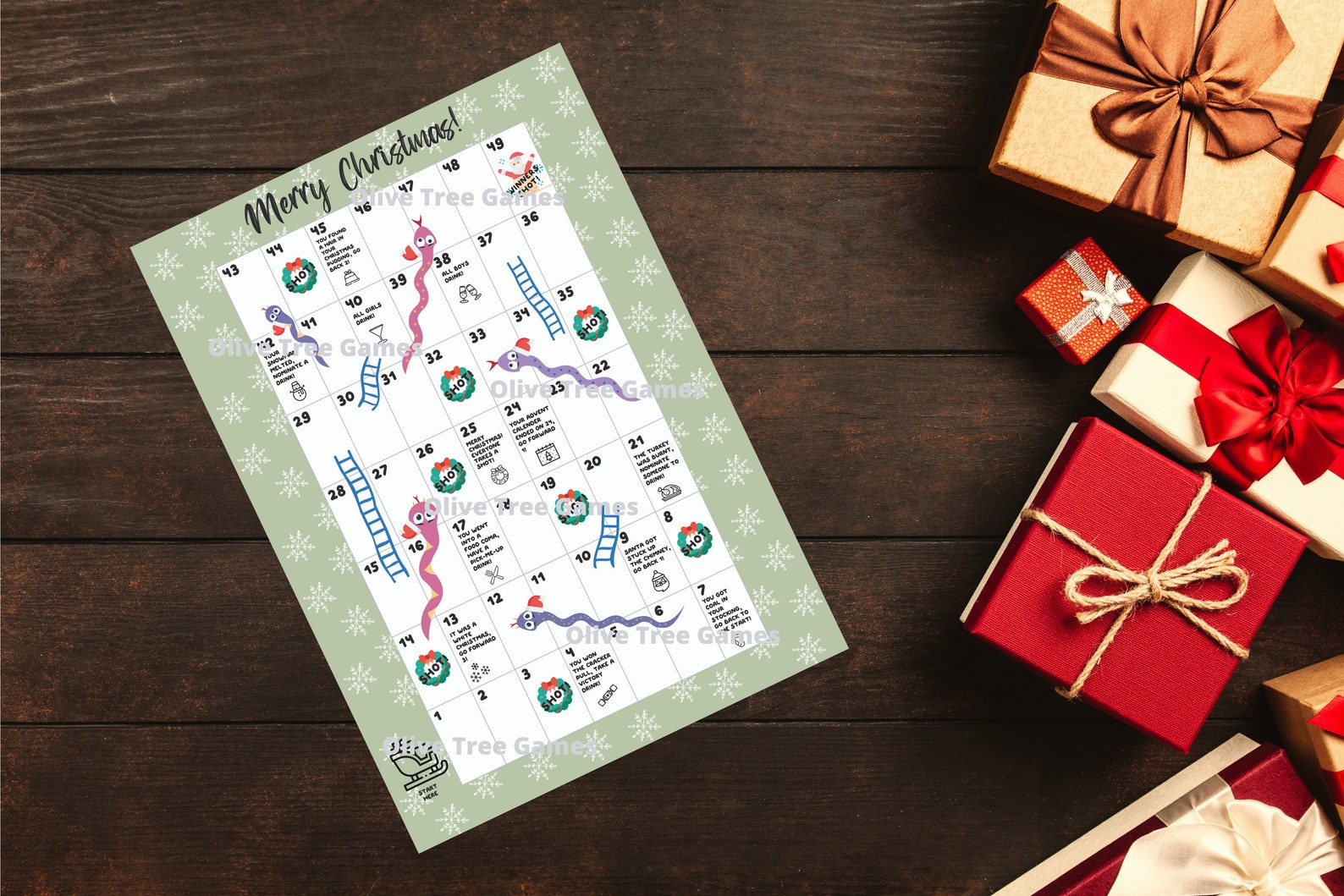 PRINTABLE Christmas Snakes and Ladders Drinking Board Game - Etsy