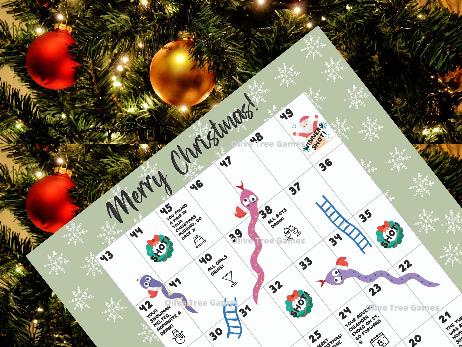 PRINTABLE Christmas Snakes and Ladders Drinking Board Game | Etsy