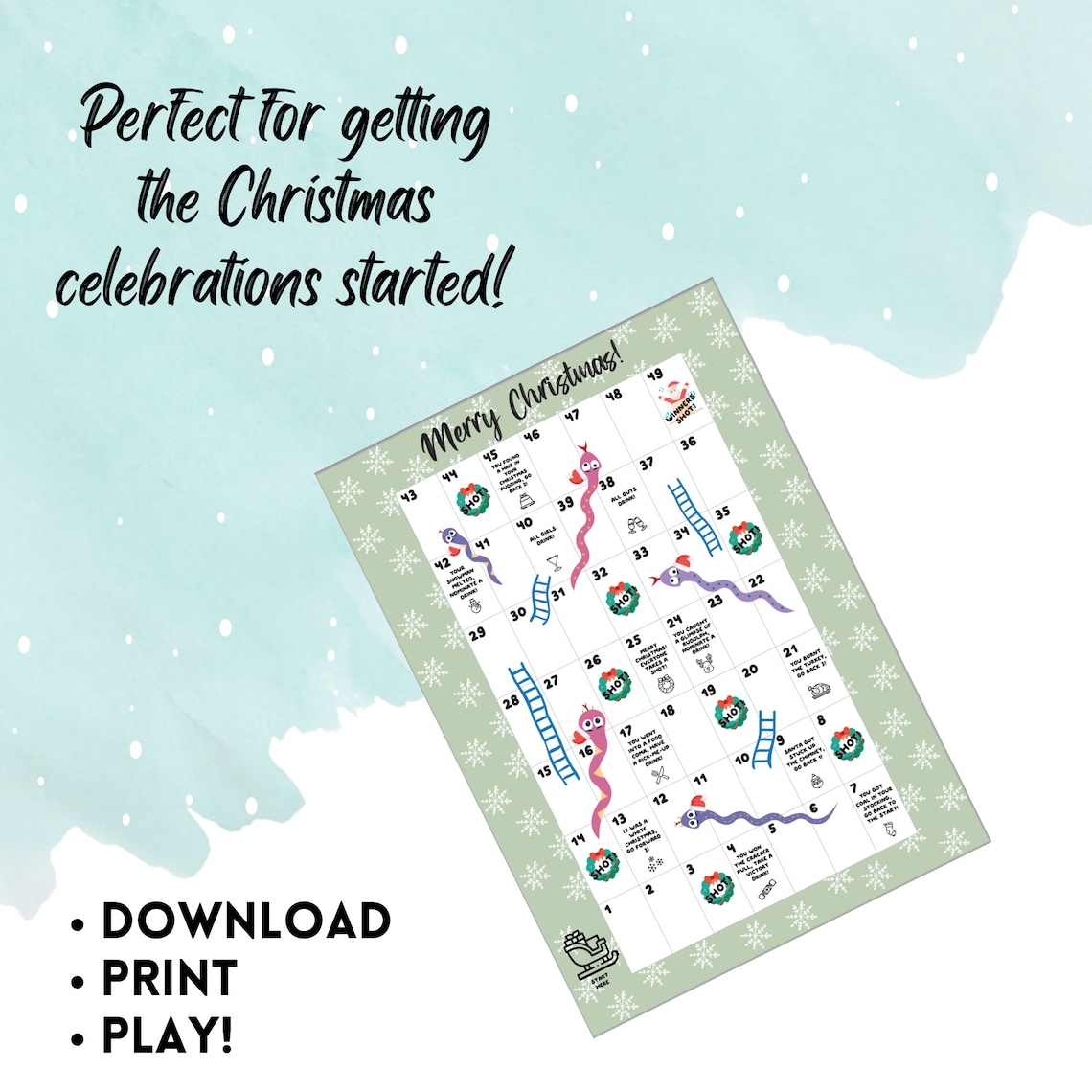 PRINTABLE Christmas Snakes and Ladders Drinking Board Game Digital ...