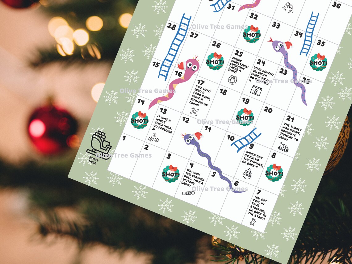 PRINTABLE Christmas Snakes and Ladders Drinking Board Game | Etsy