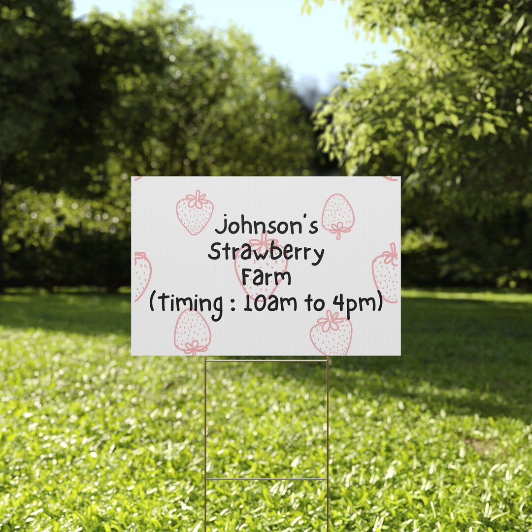 Farm Yard Sign Board, Strawberry Farm Plastic Yard Sign, Any Text Yard ...