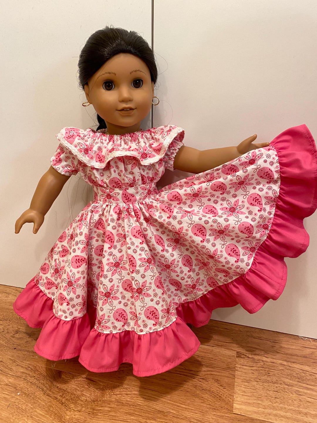 Pink Floral Spanish Style Fiesta Dress Fits 18” Girl Dolls - Etsy