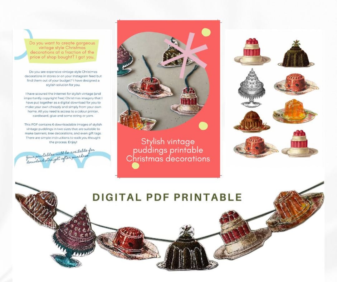 Stylish Printable Vintage Puddings Downloadable Digital PDF to Make DIY ...