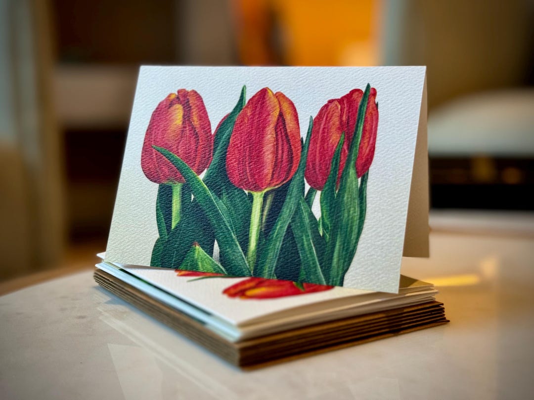 Set of 5 Blank Note Card Boxed Set Hand Drawn Tulip Colored Pencil ...