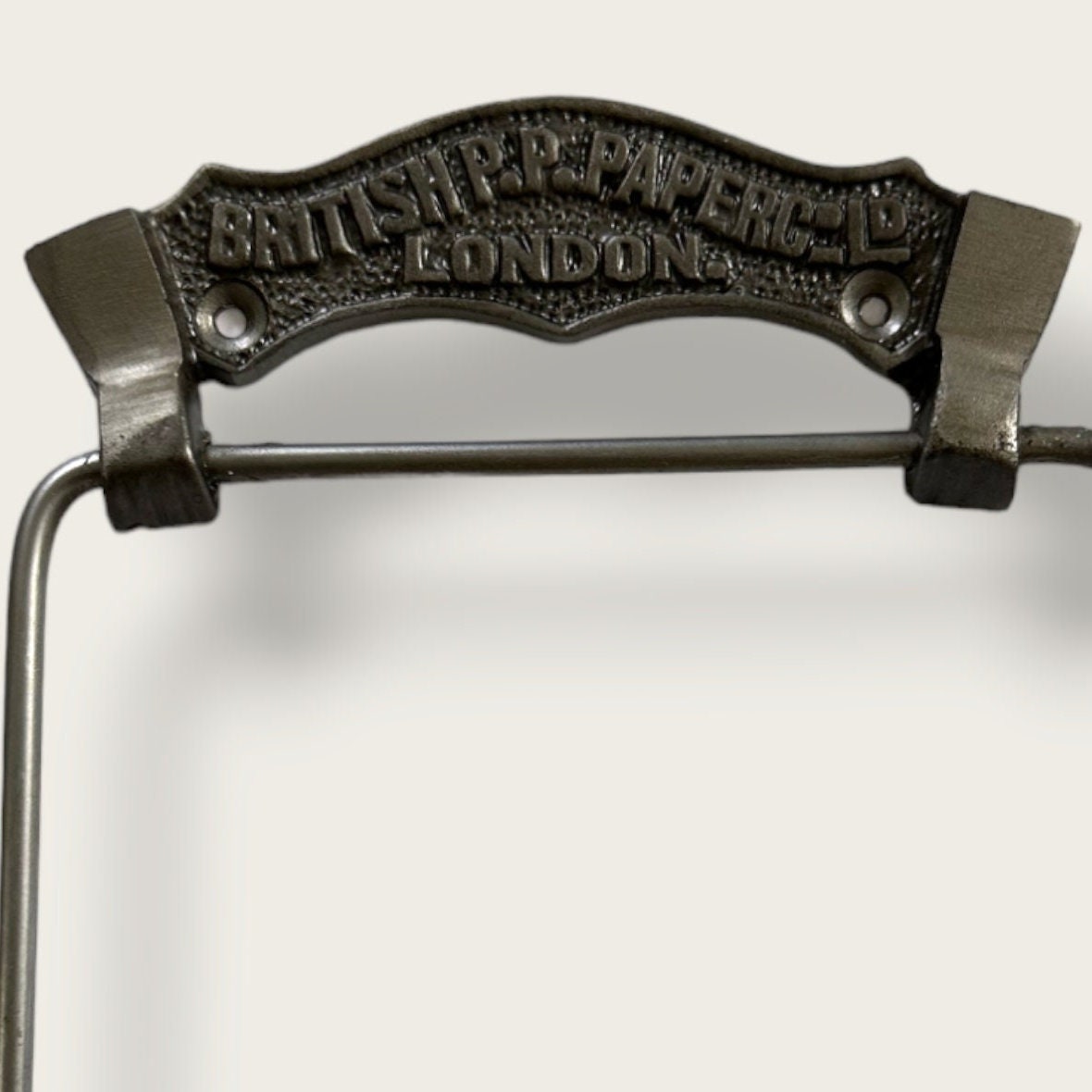 British Paper Company Cast Iron Toilet Towel Roll Holder Wooden Teak ...