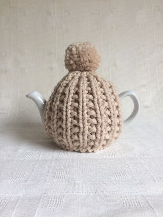 Cable Knit Tea Cozy with Pom Pom Hand Knitted Merino Wool Tea Cosy Fits ...