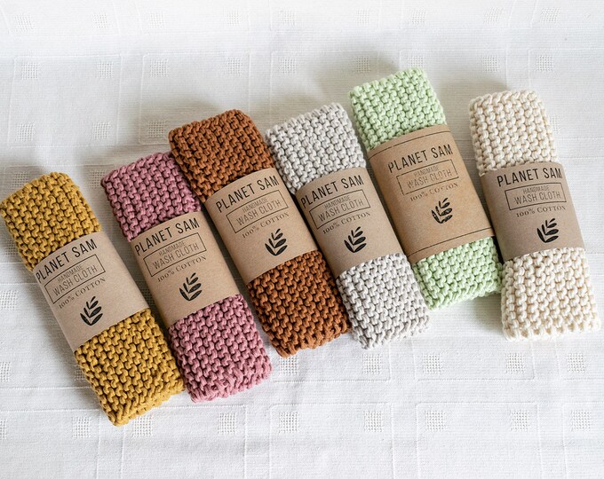 Knitted Cotton Wash Cloth, Chunky Hand Knit Face Cloth, Reusable Eco ...