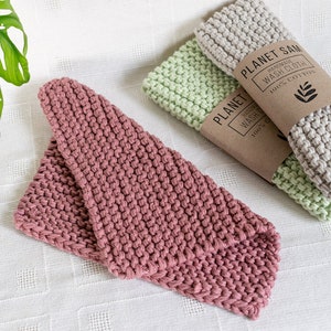 Knitted Cotton Wash Cloth, Chunky Hand Knit Face Cloth, Reusable Eco ...
