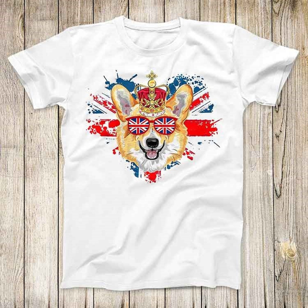 Corgi British Dog Union Jack Flag England Crown Queen Jubilee Top Tee ...