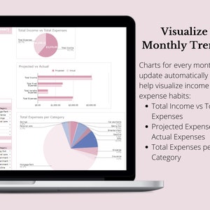 Rose Pink Annual Budget - Excel Spreadsheet - Google Sheet - Digital ...