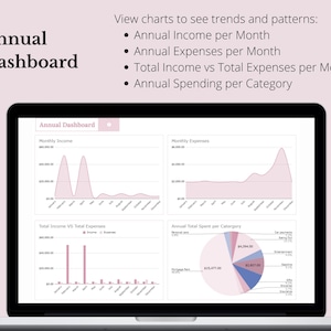Rose Pink Annual Budget - Excel Spreadsheet - Google Sheet - Digital ...