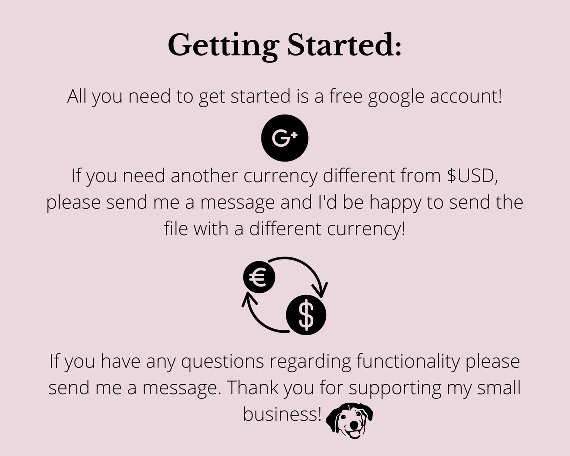 Rose Pink Annual Budget - Excel Spreadsheet - Google Sheet - Digital ...