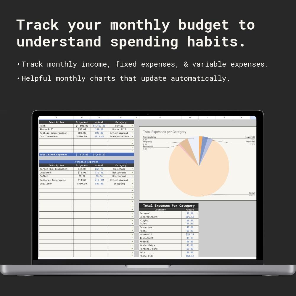 Modern Minimal Annual Budget - Google Sheet - Digital File - Etsy
