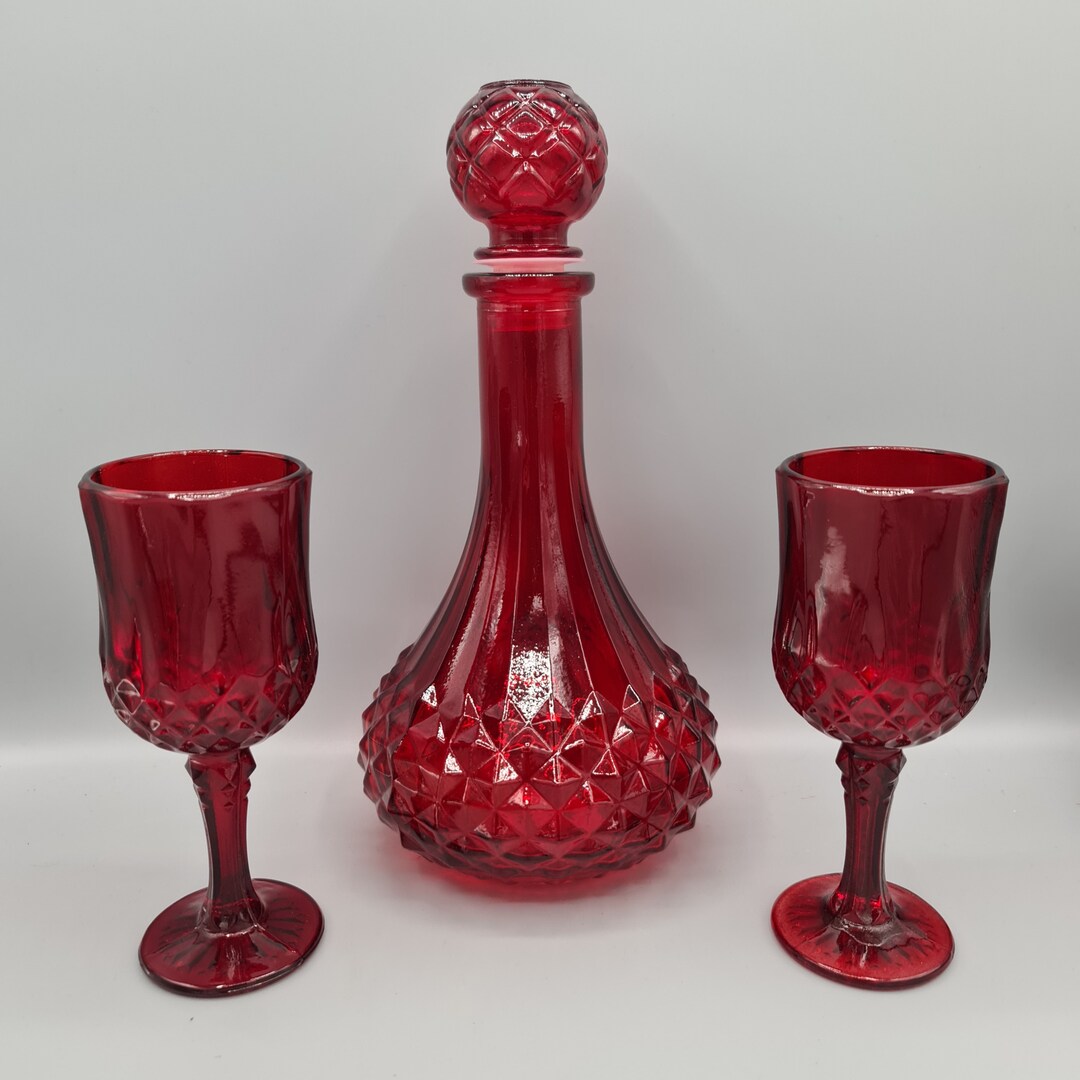 A Beautiful Vintage Red Bottle With Pair of Glasses in - Etsy