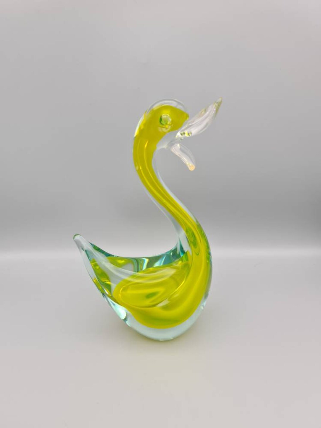Lovely 1960s Hand Blown Yellow and Clear Glass Hollow Murano Swan in ...