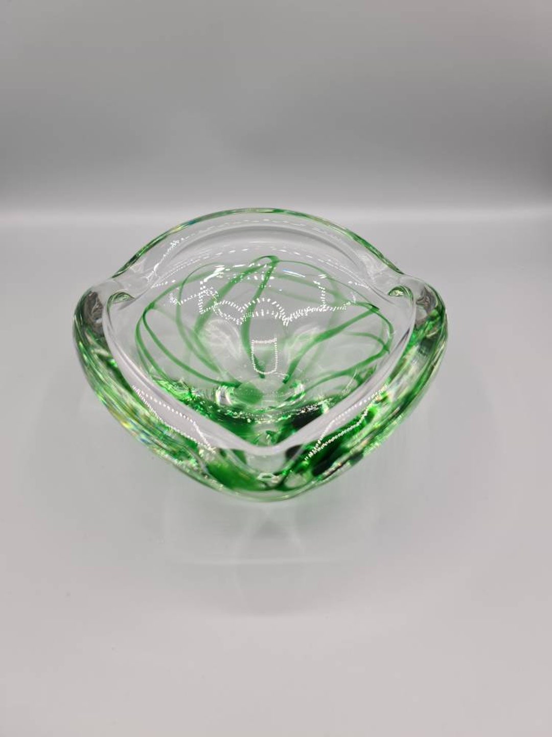 Beautiful 1960s Retro Bright Green and Clear Bowl in Immaculate ...
