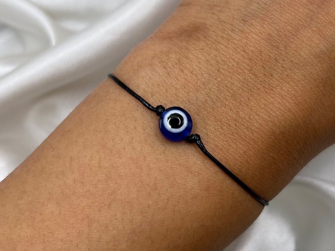 Evil Eye Cord Bracelet, Black Cord, Nazars Eye, Protection, Dark Blue ...