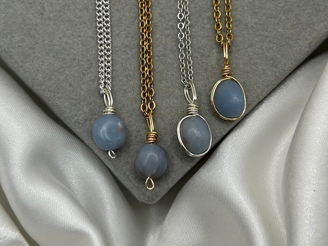 Dainty Angelite Crystal Necklace Gold Silver Crystal Pendant Layered ...