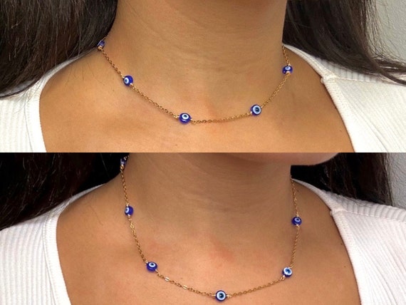 Gold Multiple Evil Eye Necklace Eye Choker Protection Necklace Hamsa Jewellery Dark Blue Eye Handmade Nazar Eye Turkish Eye Etsy