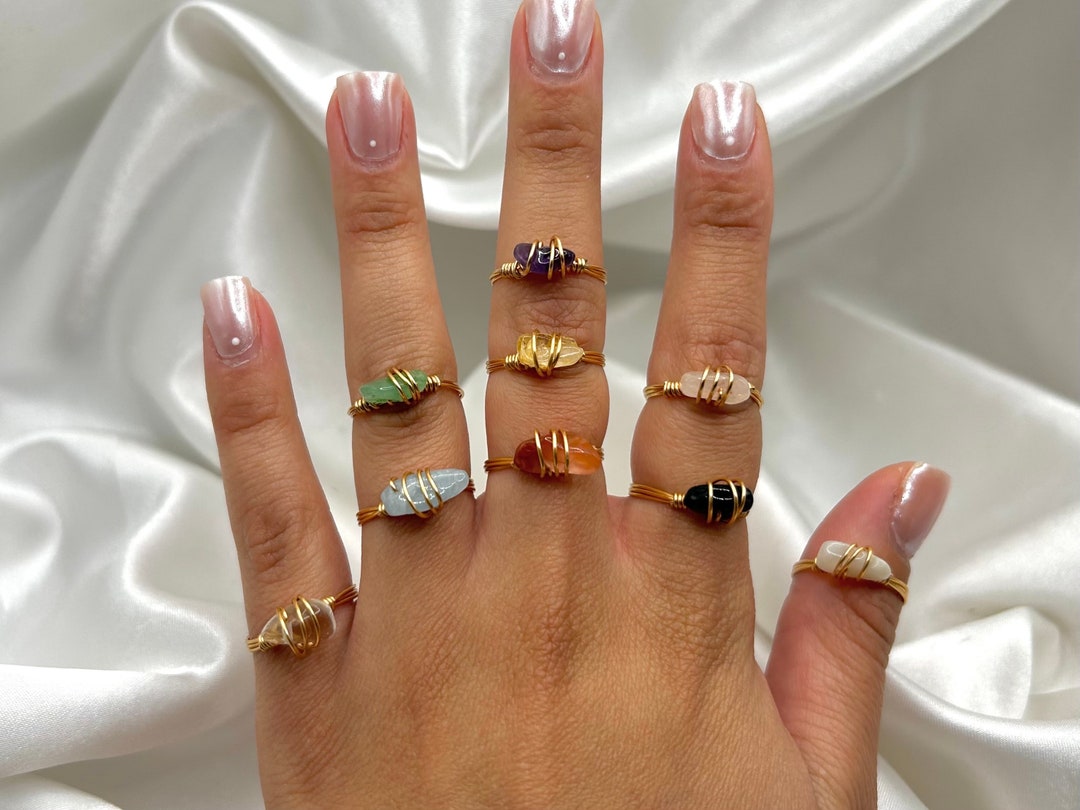 Gold Crystal Ring, Custom Dainty Healing Crystal Wire Wrapped Rings ...