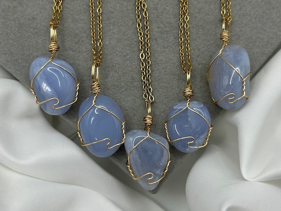 Blue lace agate crystal necklace store