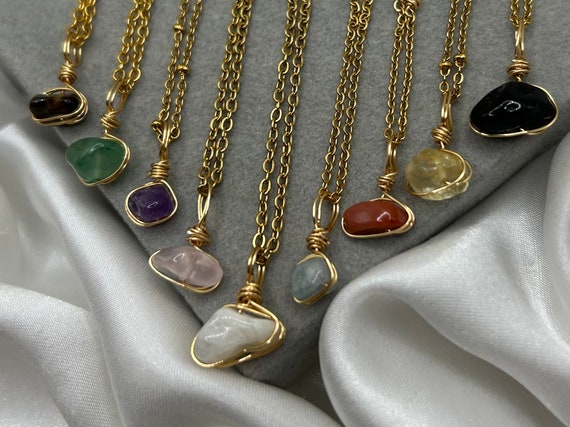 Dainty Healing Crystal Necklaces Gold Boho Amethyst Rose Quartz Green Aventurine Amethyst Citrine Natural Stone Wire Wrapped Pendant Gift Etsy