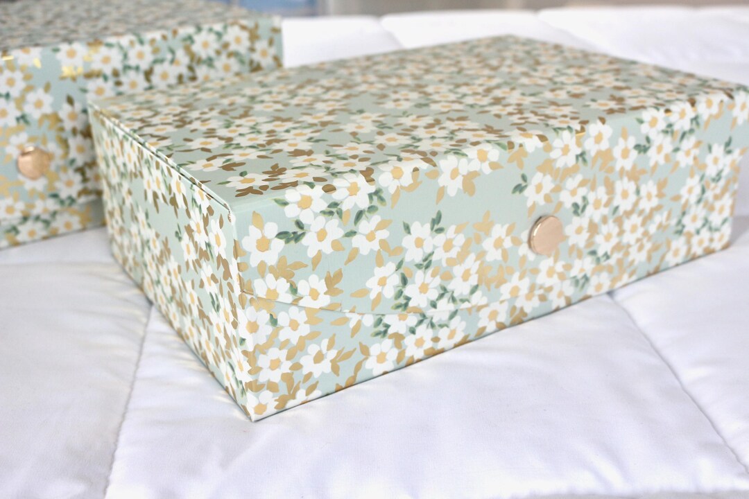 Floral Gift Box With Magnetic Closure Knitting Storage Container ...