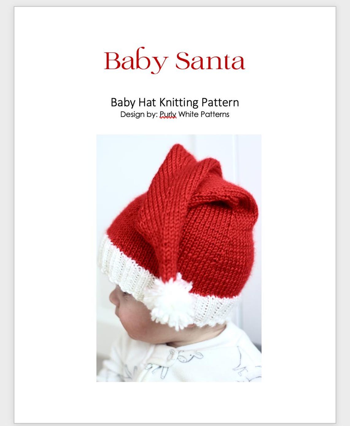 Baby Santa Hat Knitting Pattern Red Hat for Baby or Toddler With Pom - Etsy